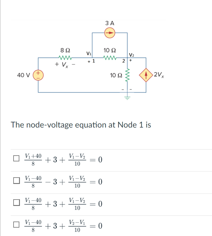 Solved The Node Voltage Equation At Node 1 Is