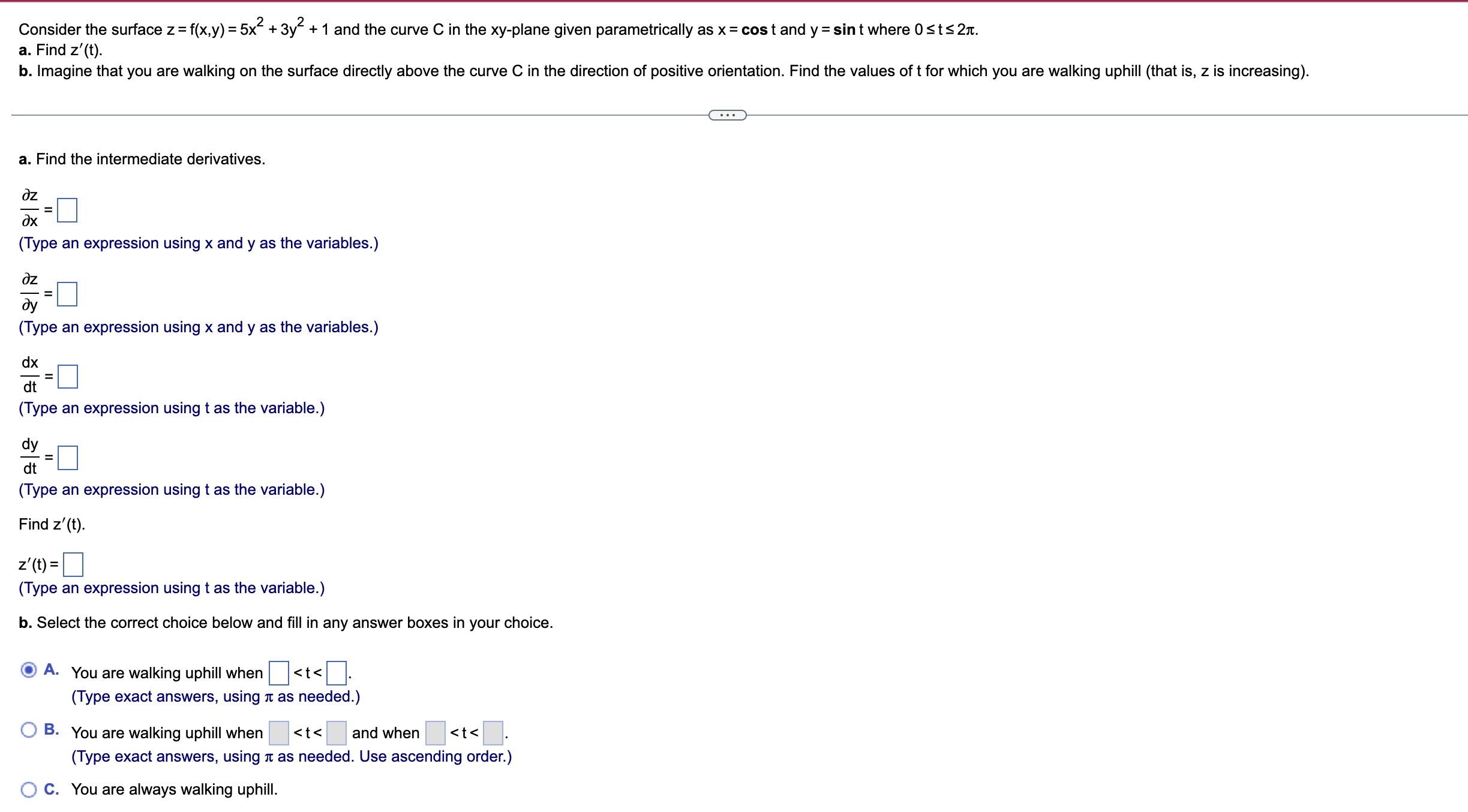 Solved Consider the surface z=f(x,y)=5x2+3y2+1 and the curve | Chegg.com
