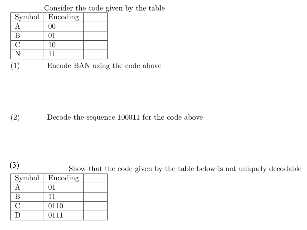 Solved Consider the code given by the table Symbol | | Chegg.com