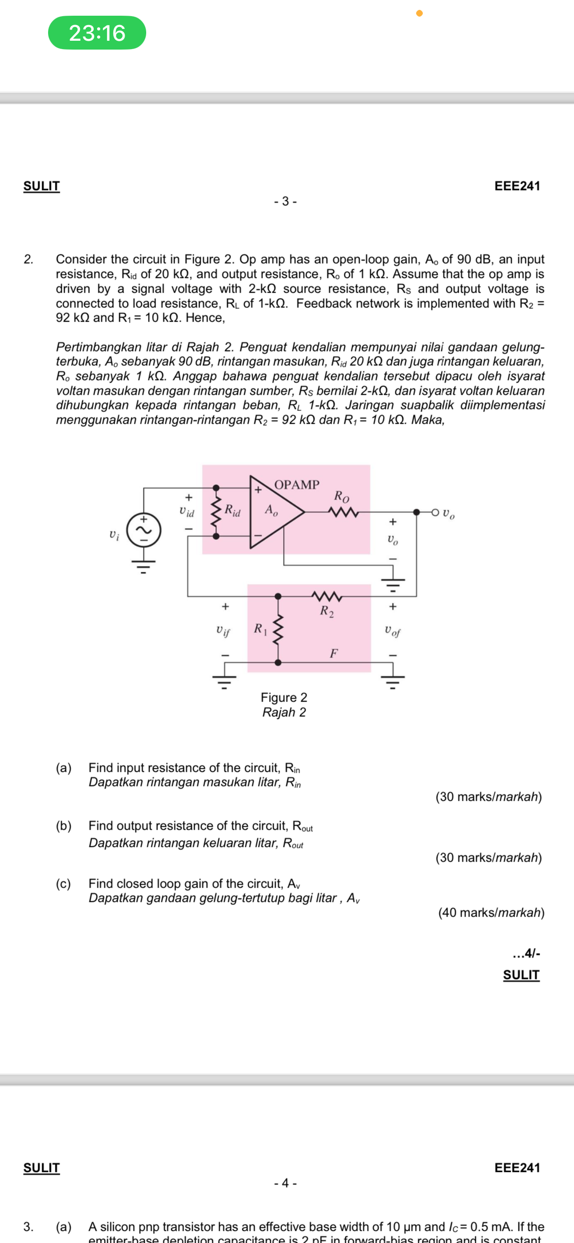 Solved Consider the circuit in Figure 2. ﻿Op amp has an | Chegg.com