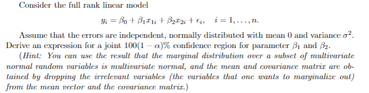 Consider the full rank linear model | Chegg.com