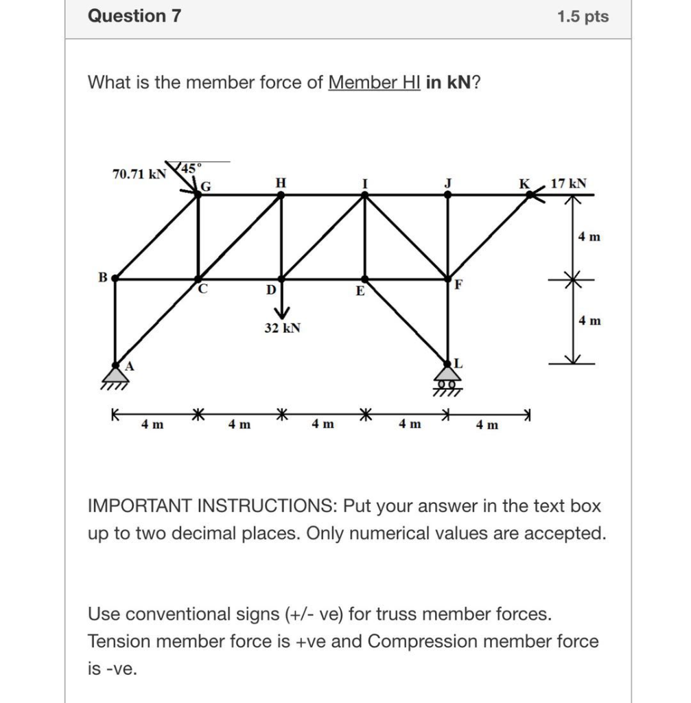 Solved Question 7 1.5 pts What is the member force of Member | Chegg.com