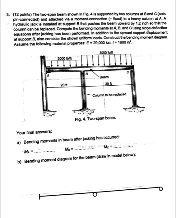 Solved 3. (12 points) The two-span beam shown in Fig.4 is | Chegg.com