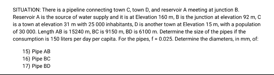 Solved SITUATION: There is a pipeline connecting town C, | Chegg.com