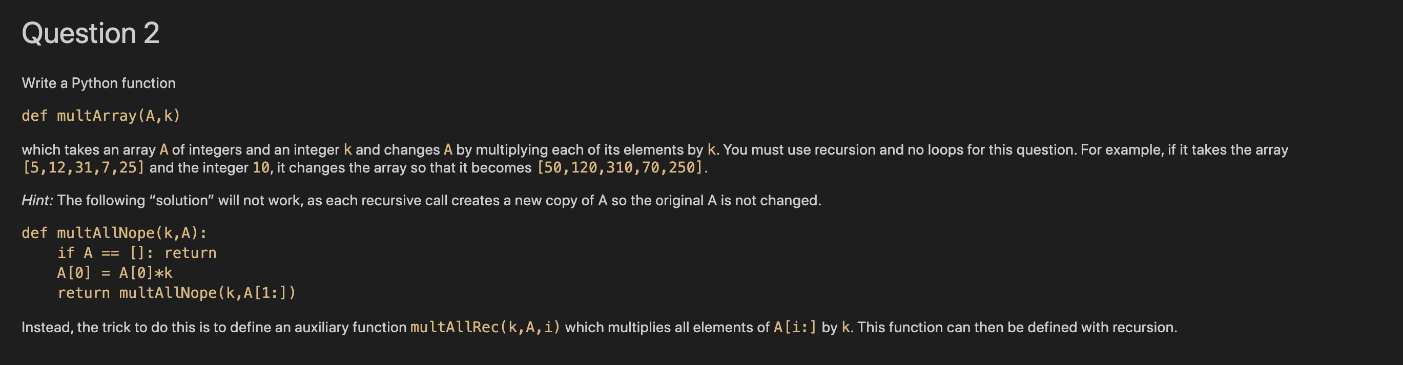 Solved Question 2 Write A Python Function Defmultarrayak 4788