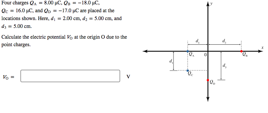 Solved Four charges QA=8.00μC,QB=−18.0μC, QC=16.0μC, and | Chegg.com
