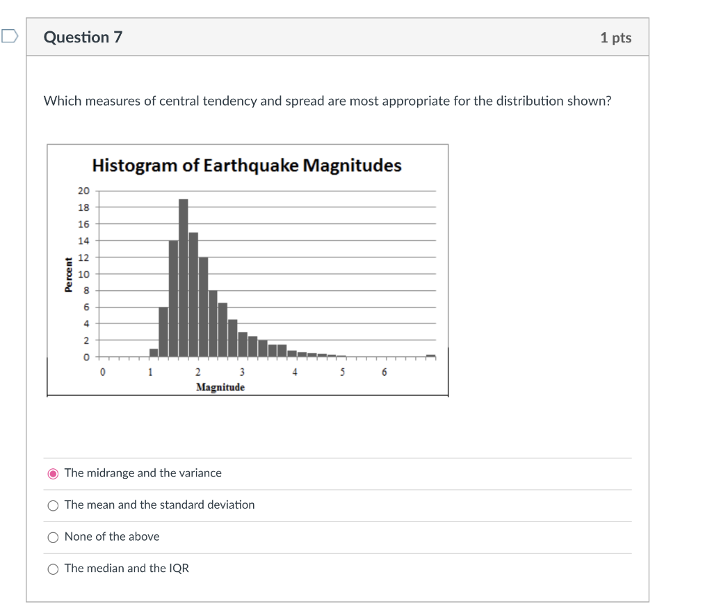 Solved Question 7 1 pts Which measures of central tendency | Chegg.com