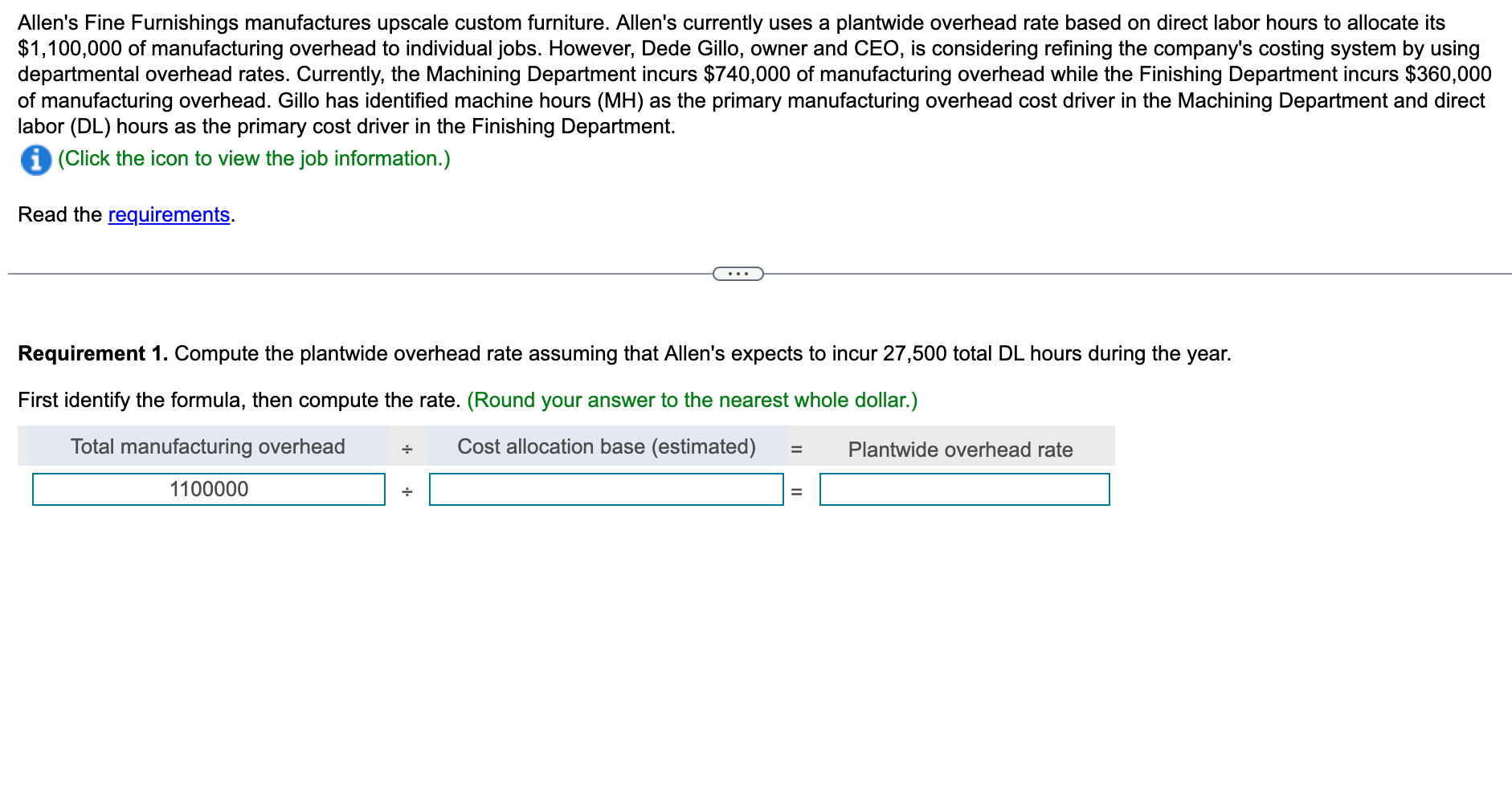Solved Allen's Fine Furnishings manufactures upscale custom | Chegg.com