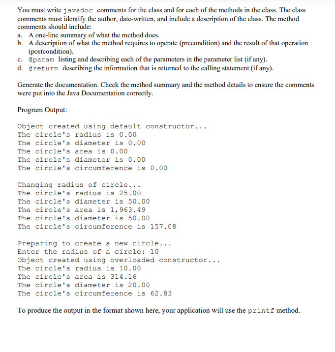 Solved Write a class named Circle that defines a class per | Chegg.com