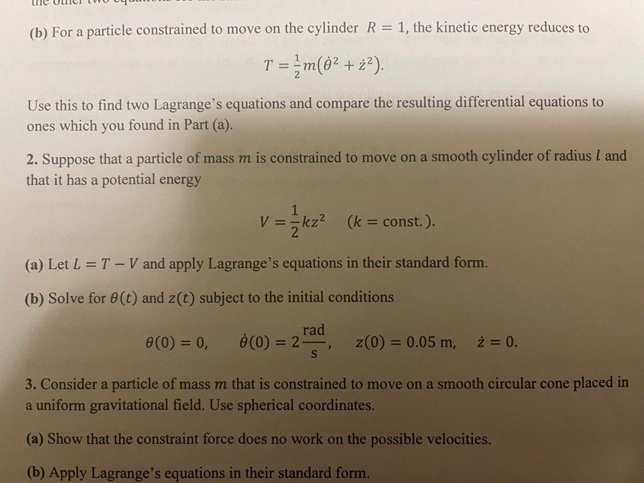 B For A Particle Constrained To Move On The