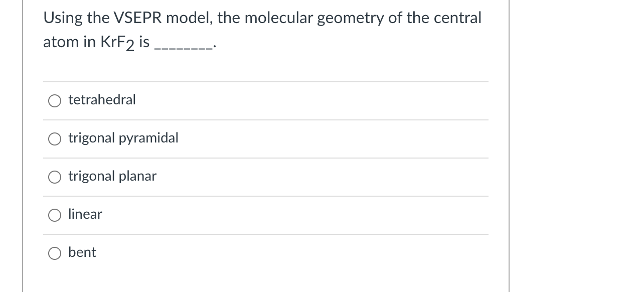 Solved Using the VSEPR model, the molecular geometry of the | Chegg.com