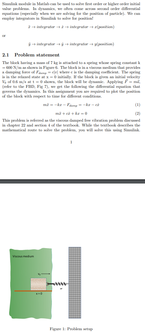 Solved Simulink module in Matlab can be used to solve first | Chegg.com