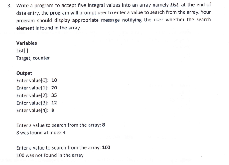 Solved Write a program to accept five integral values into | Chegg.com