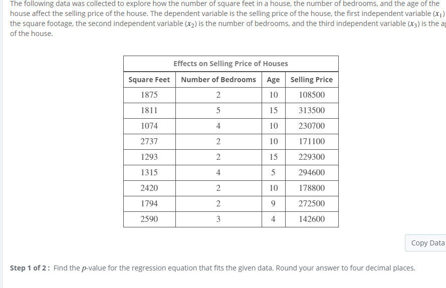 Solved The following data was collected to explore how the | Chegg.com