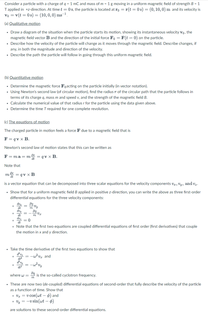 Solved Consider a particle with a charge of q = 1 mc and | Chegg.com