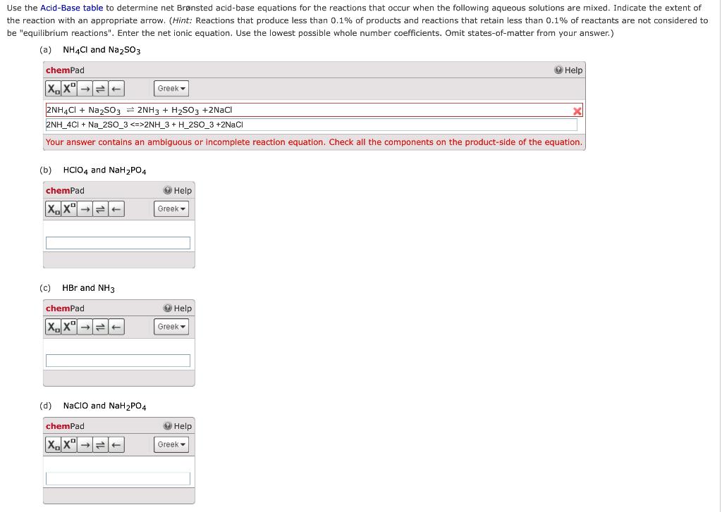Solved Use the Acid-Base table to determine net Brønsted | Chegg.com