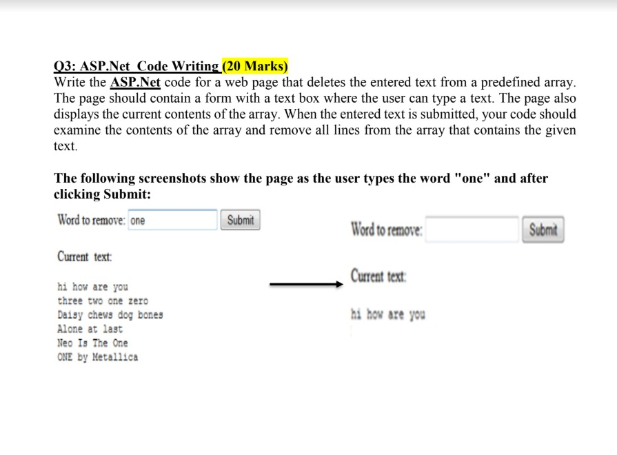 Q3: ASP.Net Code Writing (20 Marks) Write the ASP.Net | Chegg.com
