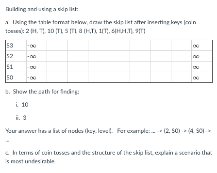 Building and using a skip list: a. Using the table | Chegg.com