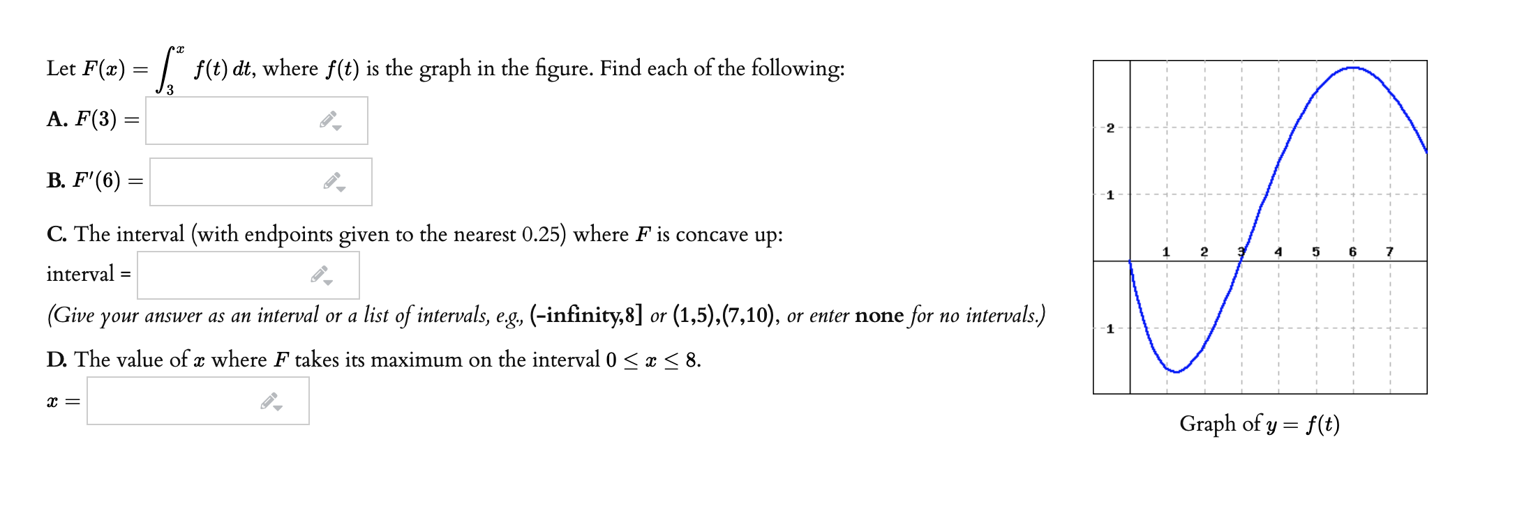 Solved Let F(x) = * f(t) dt, where f(t) is the graph in the | Chegg.com