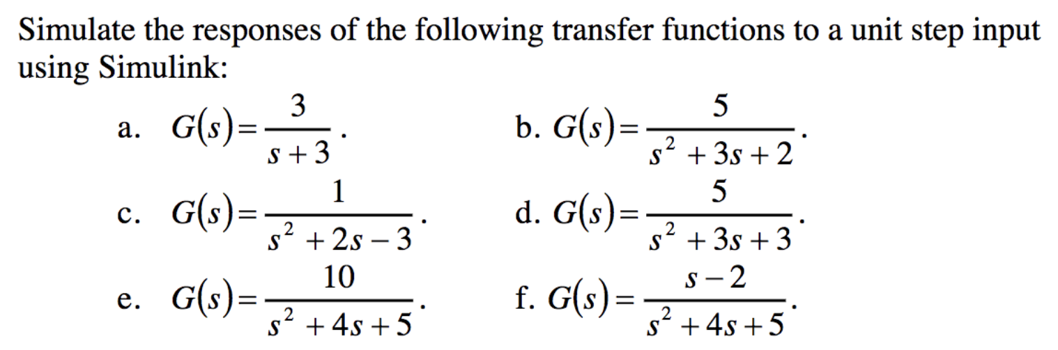 Solved Simulate the responses of the following transfer | Chegg.com