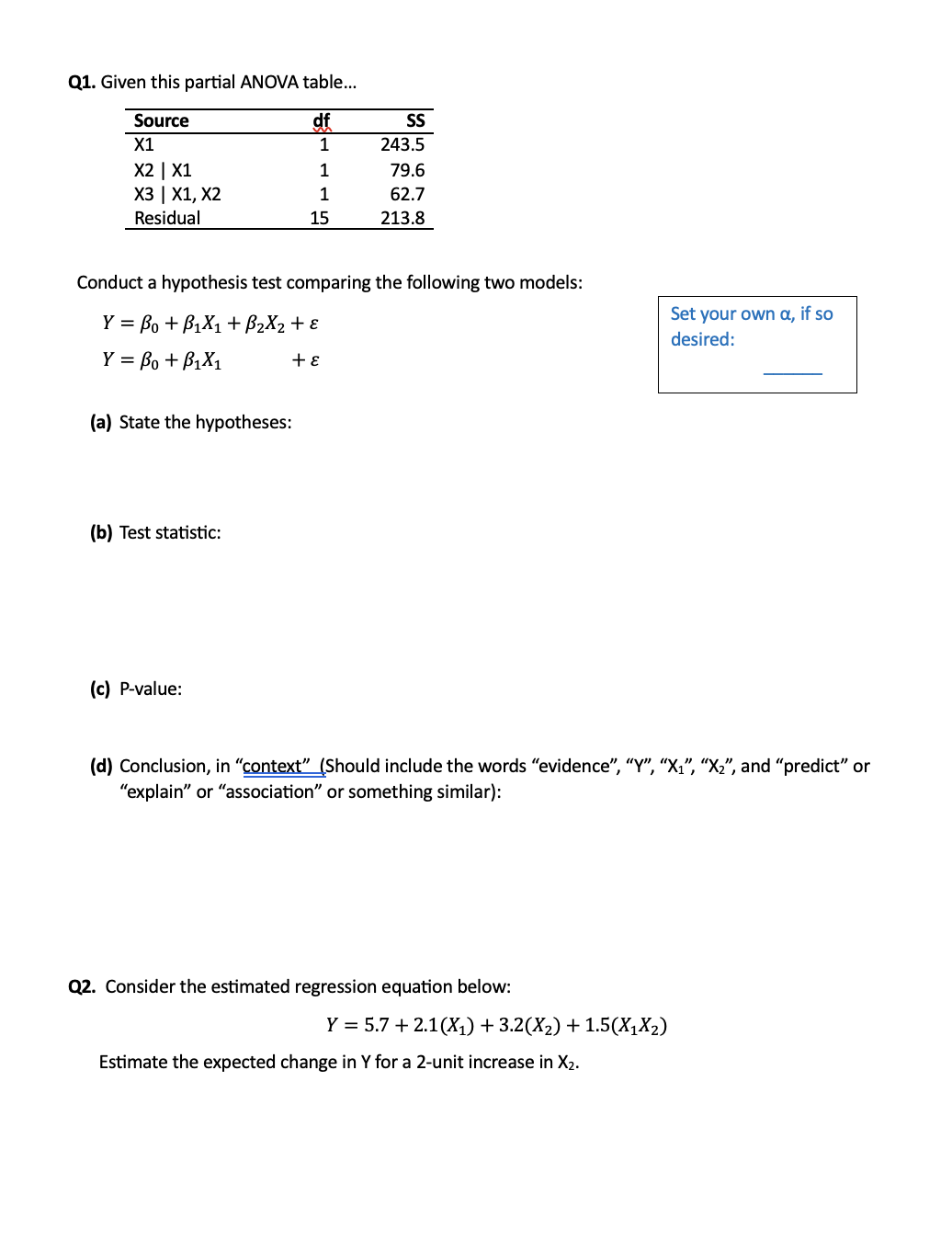 Solved Q1. Given this partial ANOVA table... Conduct a | Chegg.com
