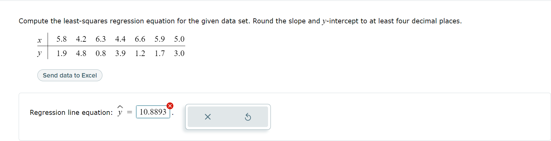 Solved Regression line equation: y=? | Chegg.com