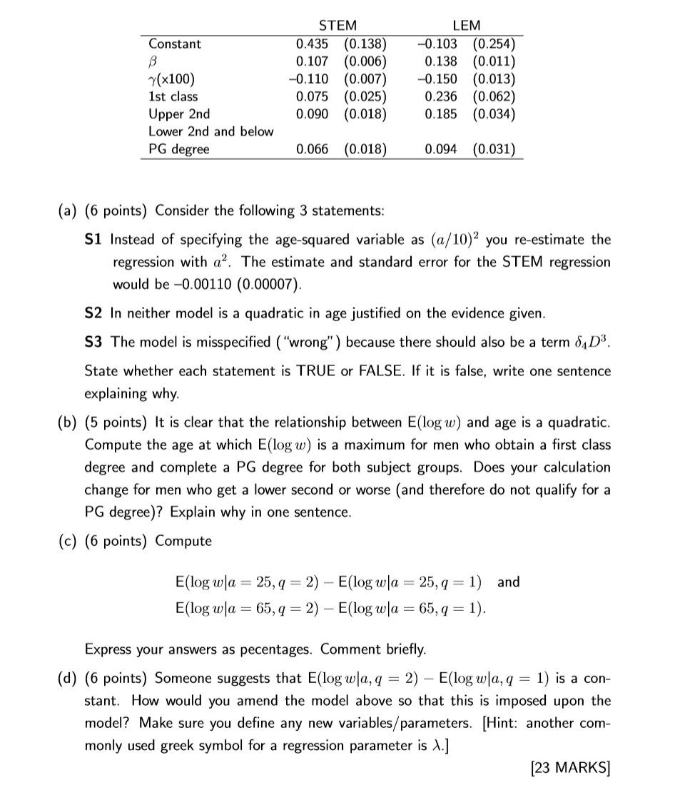 Solved 10. Consider the following regression models relating | Chegg.com