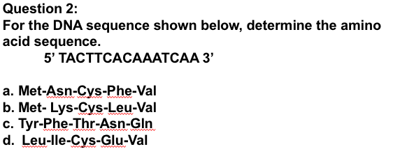 Question 2: For the DNA sequence shown below, | Chegg.com