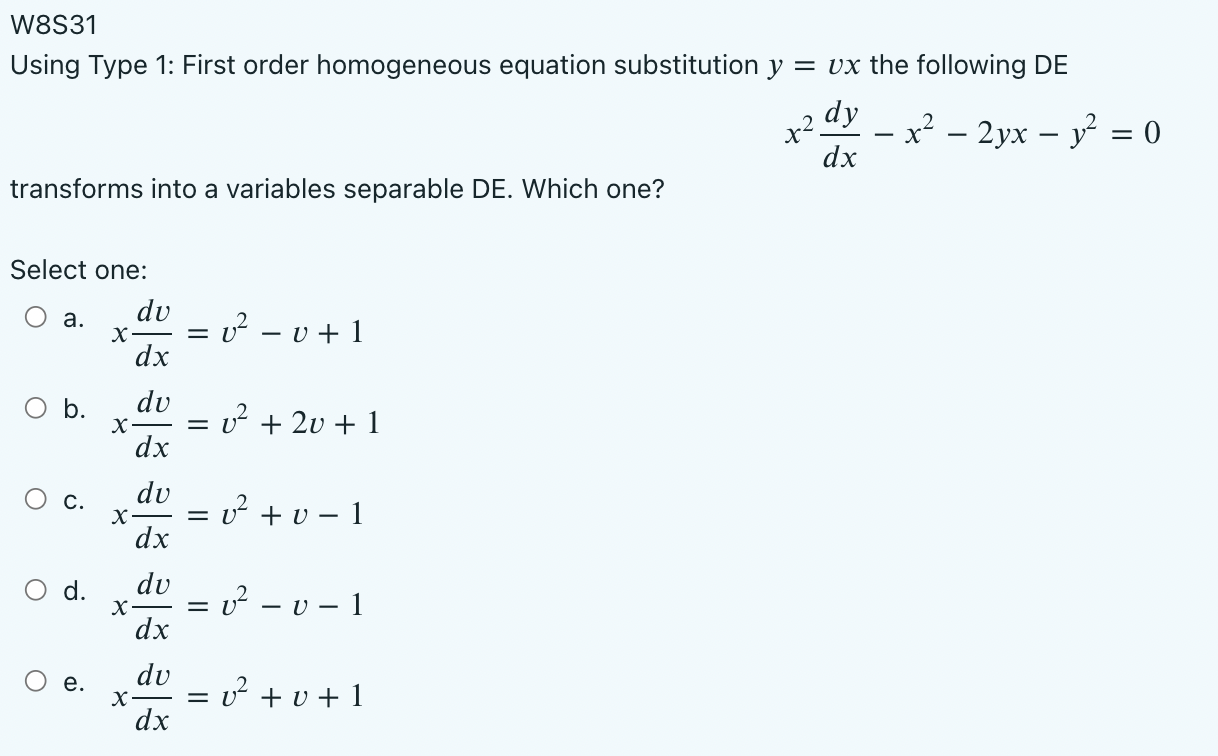 Solved W8s31 Using Type 1 First Order Homogeneous Equation