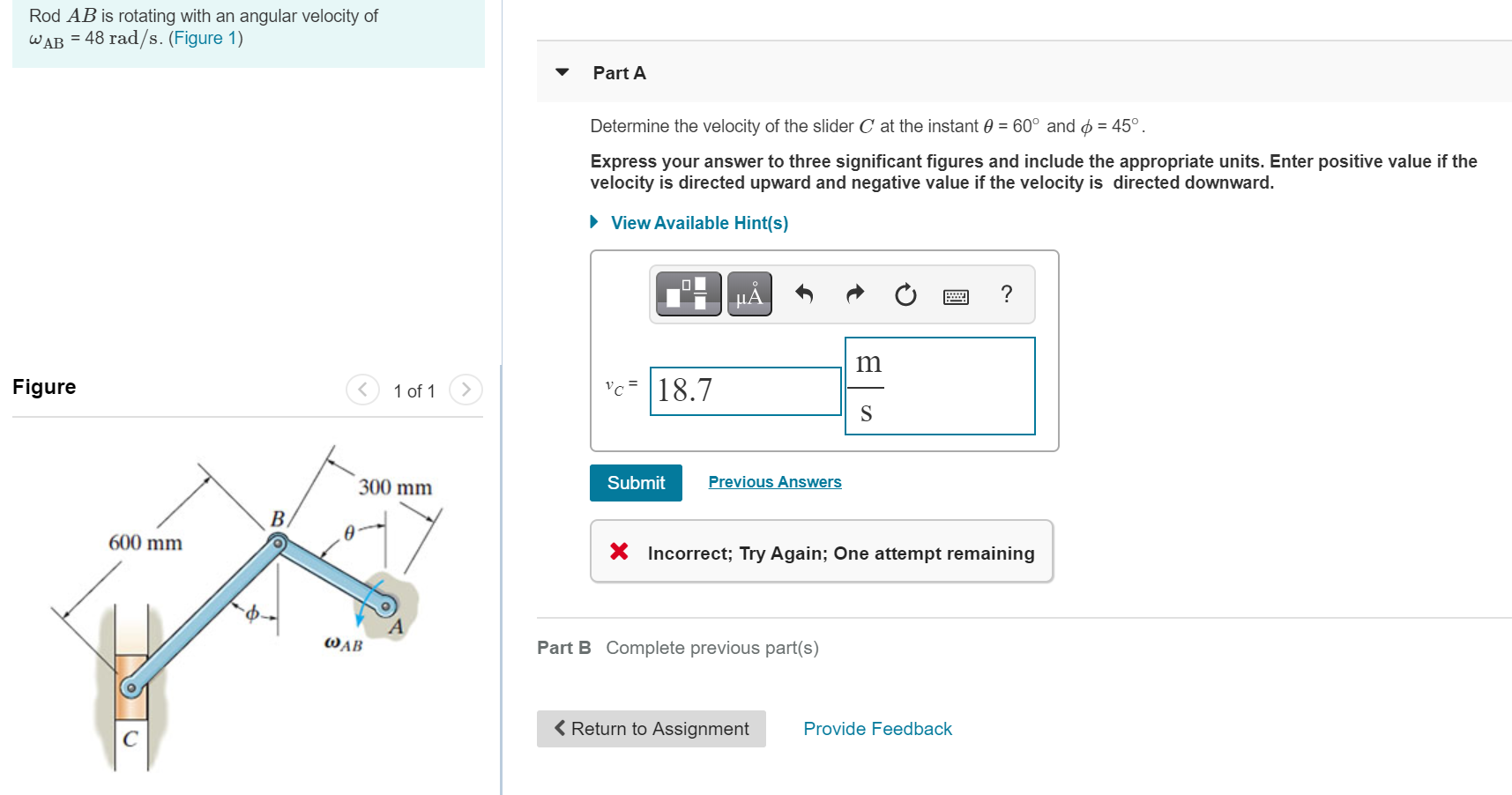 Solved Rod AB is rotating with an angular velocity of WAB = | Chegg.com
