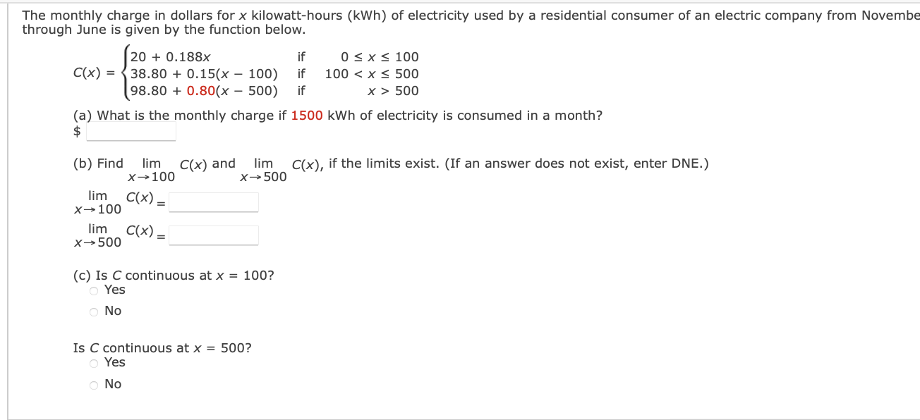 Solved ie monthly charge in dollars for x kilowatt-hours ( | Chegg.com