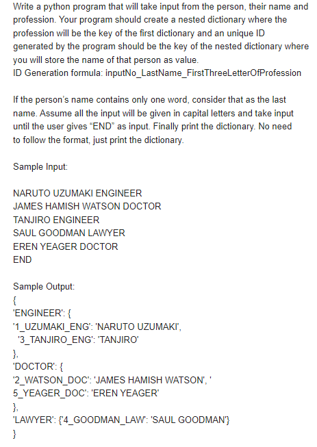 Solved Write a python program that will take input from the | Chegg.com