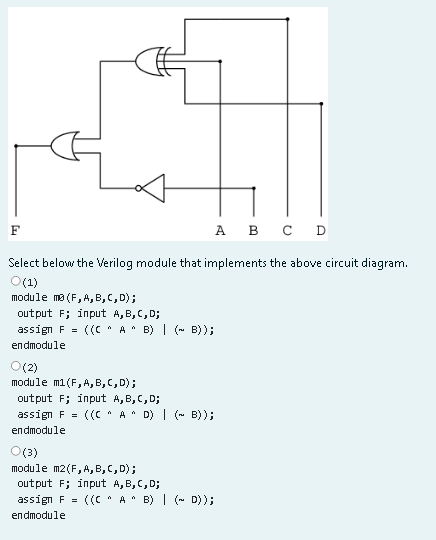 Solved F A B C D Select below the Verilog module that | Chegg.com