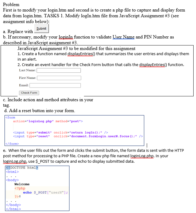 Solved Problem First is to modify your login.htm and second | Chegg.com