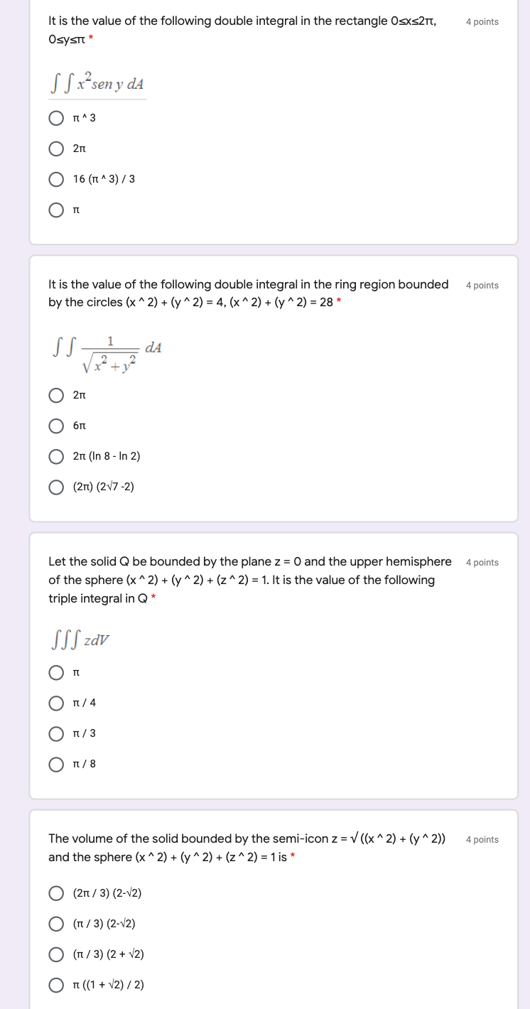 Solved 4 points It is the value of the following double | Chegg.com