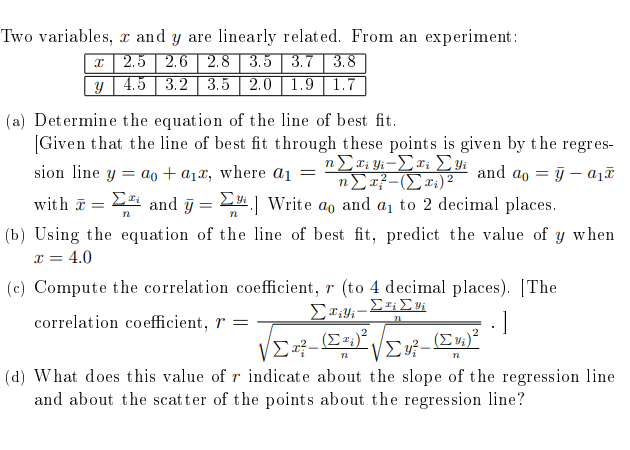Solved Two variables, 2 and y are linearly related. From an | Chegg.com