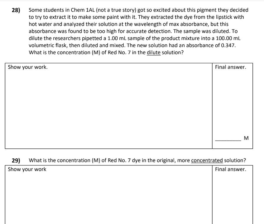Solved Several solutions of known concentration of Red No. 7 | Chegg.com