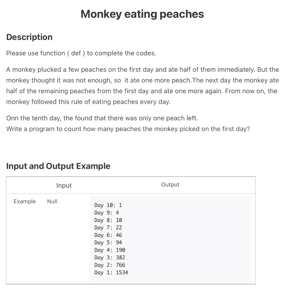 Solved Monkey eating peaches Description Please use function | Chegg.com