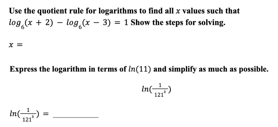 Solved Use the quotient rule for logarithms to find all x | Chegg.com