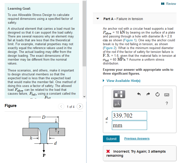 Solved Part B - Failure in shear The anchor from Part A can | Chegg.com Solved Part B - Failure in shear The anchor from Part A can | Chegg.com