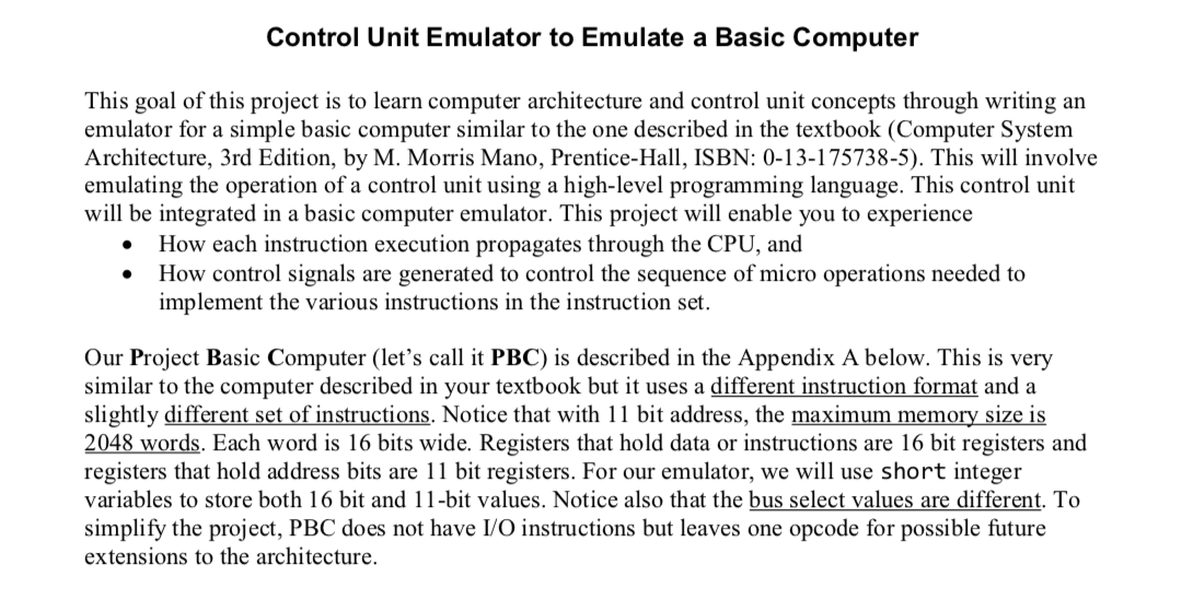 Control Unit Emulator to Emulate a Basic Computer | Chegg.com