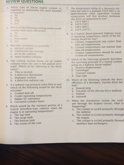 Solved REVIEW QUESTIONS 1. Which type of diesel engine | Chegg.com