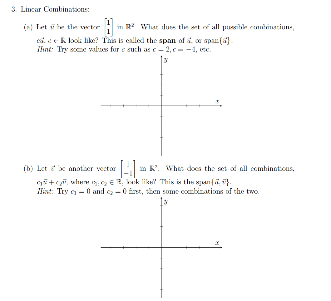 Solved 3. Linear Combinations: (1 (a) Let ū be the vector in | Chegg.com