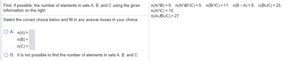 Solved Find, if possible, the number of elements in sets A, | Chegg.com