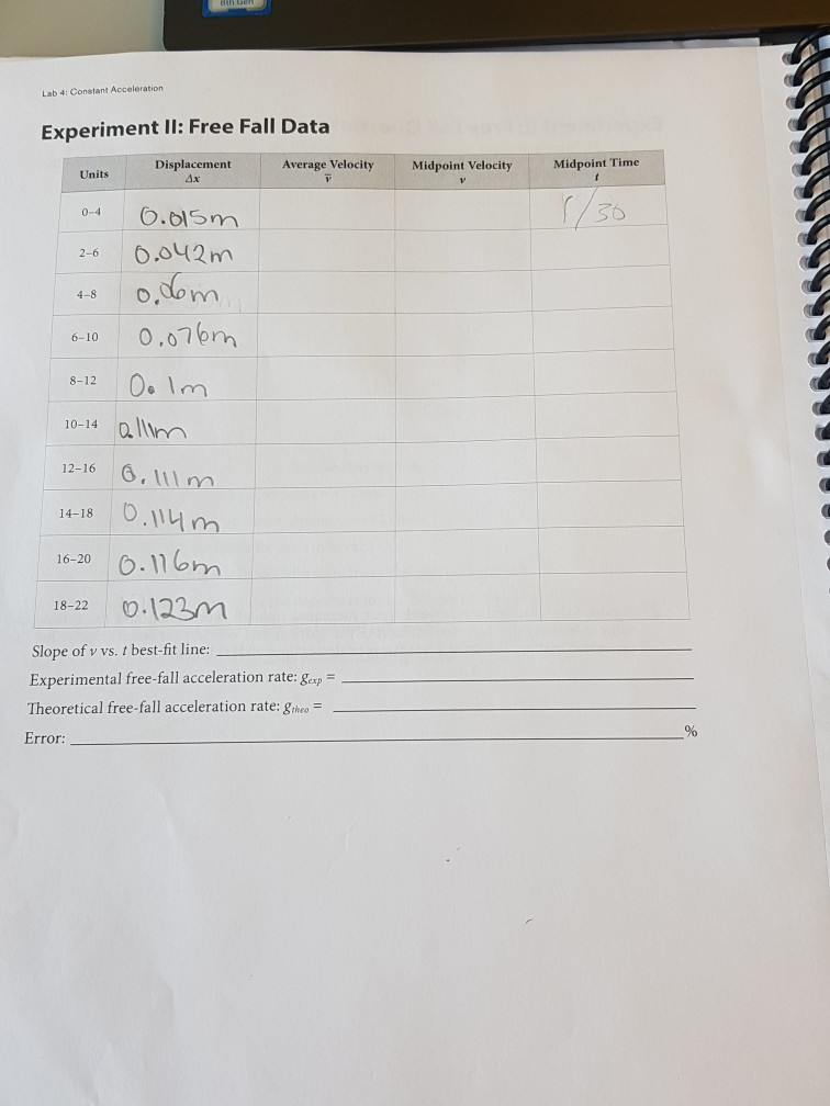Lab 4: Constant Acceleration Experiment II: Free Fall | Chegg.com
