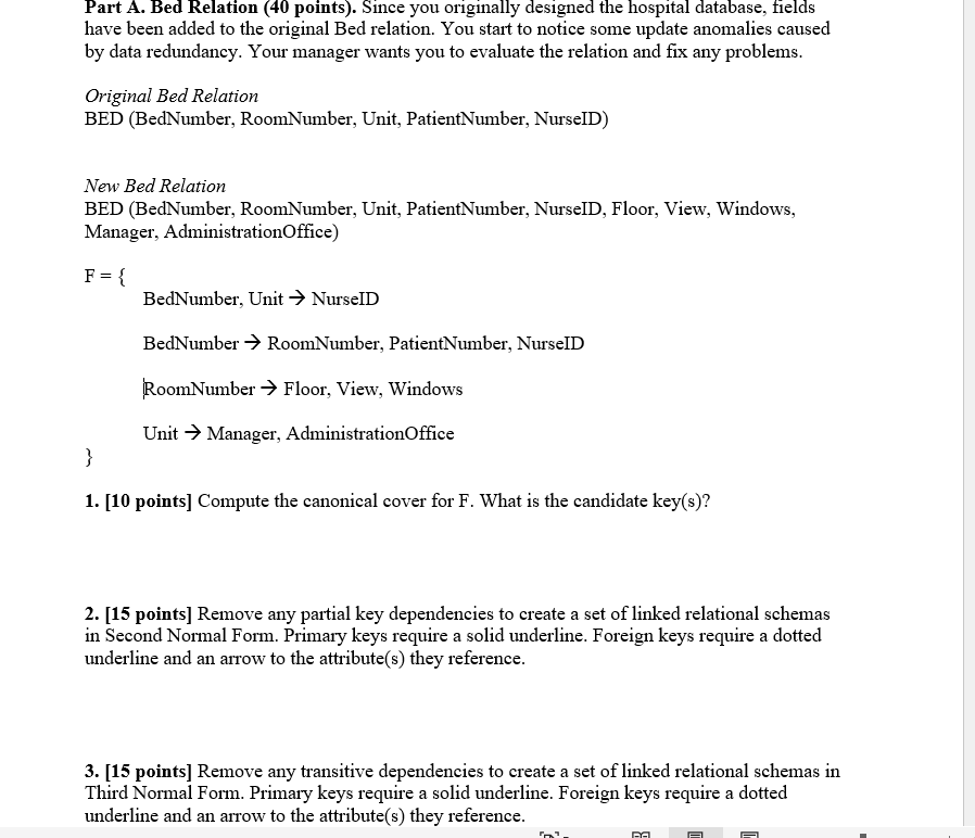 Solved Part A. Bed Relation (40 points). Since you | Chegg.com