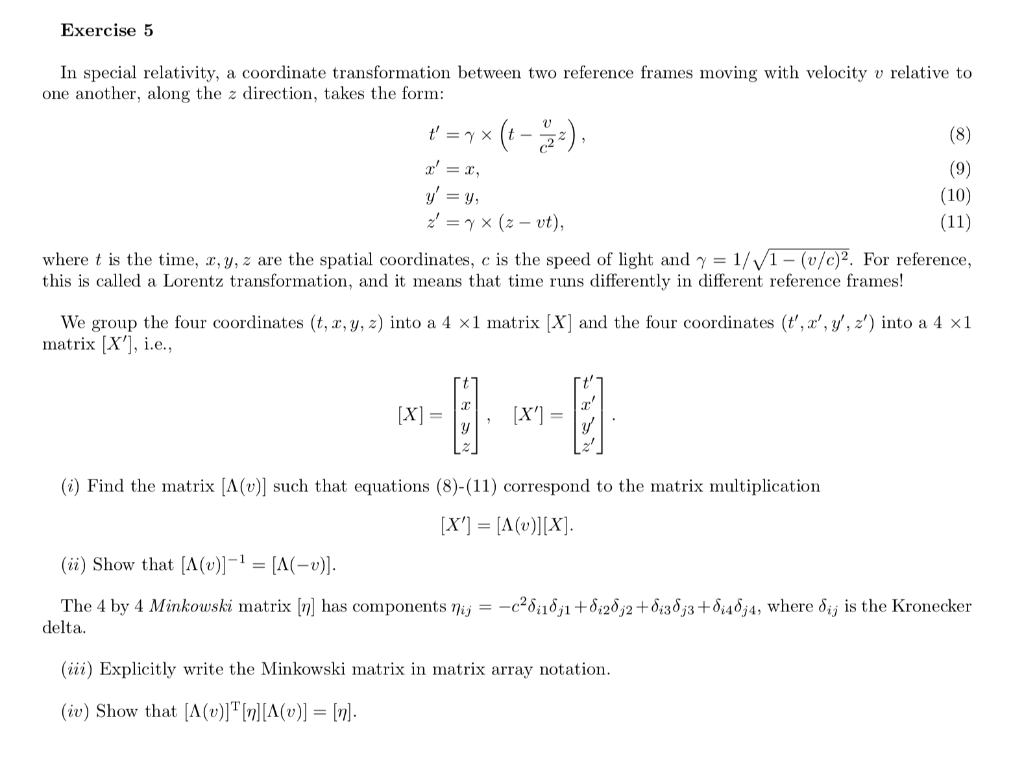 Solved Exercise 5 In special relativity, a coordinate | Chegg.com