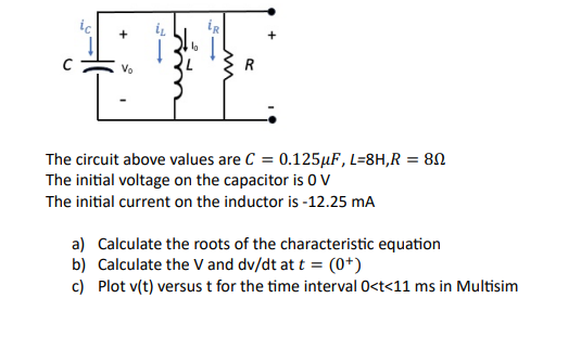 Solved The circuit above values are C=0.125μF,L=8H,R=8Ω The | Chegg.com