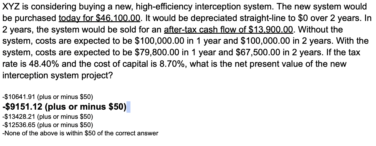 Solved XYZ is considering buying a new, high-efficiency | Chegg.com