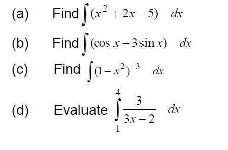 Solved (a) Find ∫(x2+2x−5)dx (b) Find ∫(cosx−3sinx)dx (c) | Chegg.com